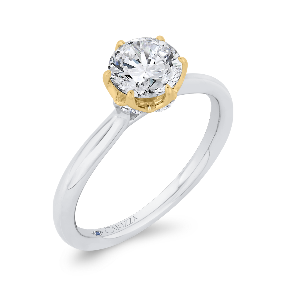 TWO-TONE ROUND CUT DIAMOND SOLITAIRE SEMI-MOUNT ENGAGEMENT RING ...