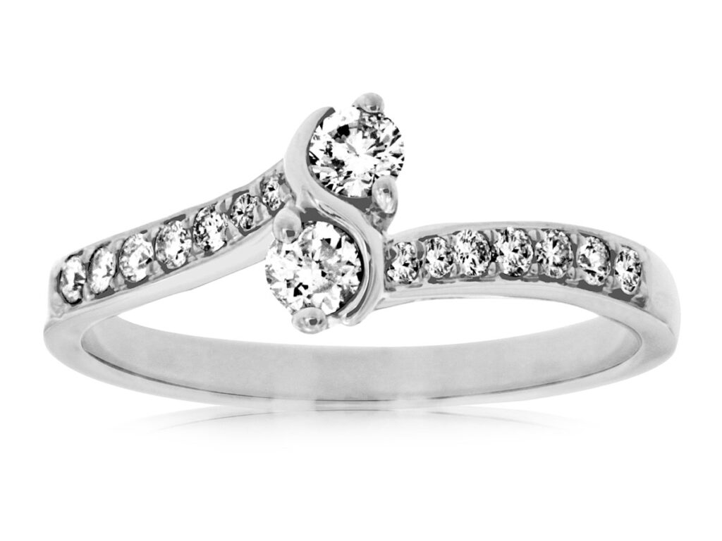 WHITE GOLD TWO-STONE ROUND DIAMOND ENGAGEMENT RING - Nelson's Jewelers