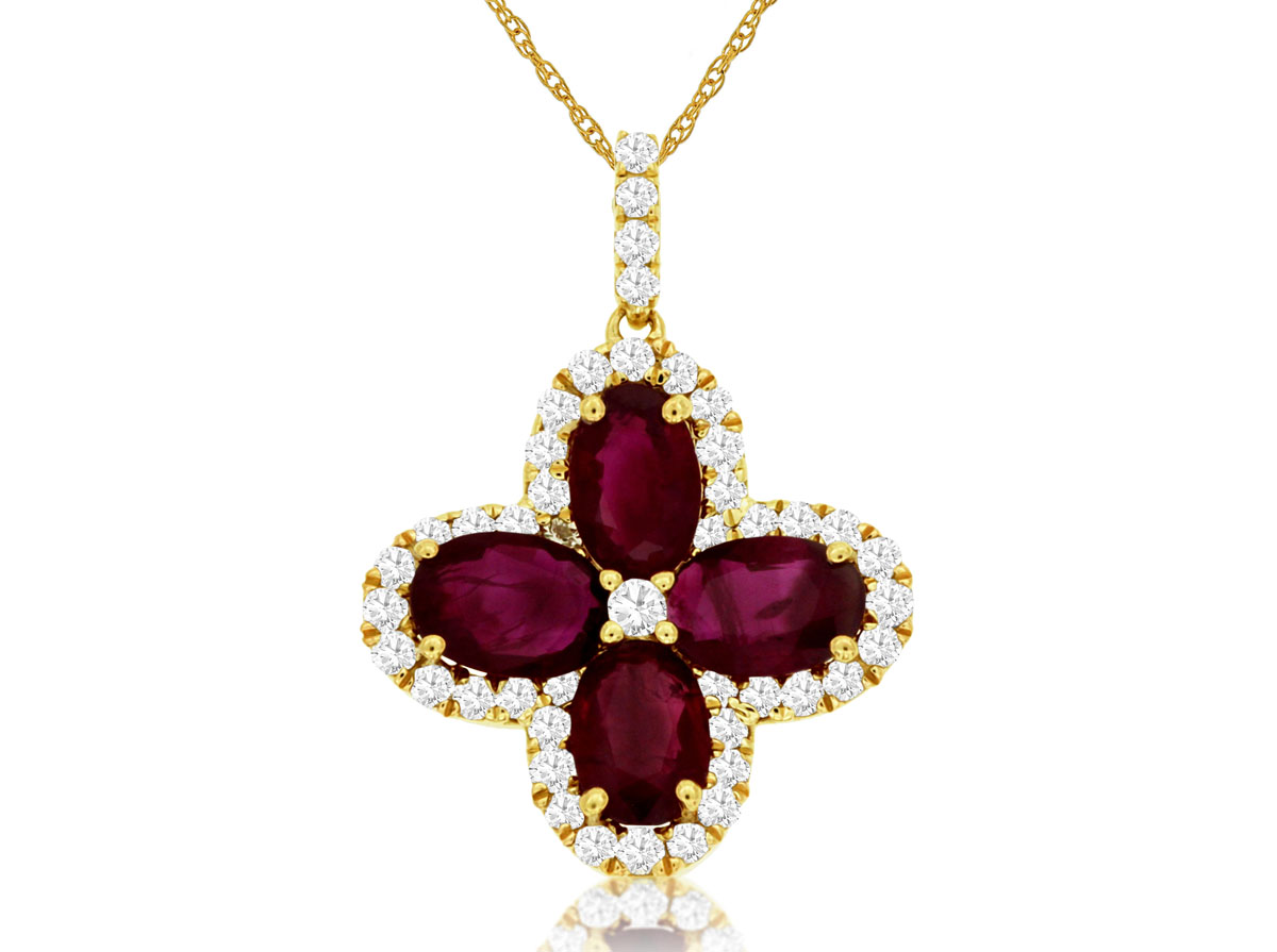 YELLOW GOLD DIAMOND AND RUBY PENDANT - Nelson's Jewelers